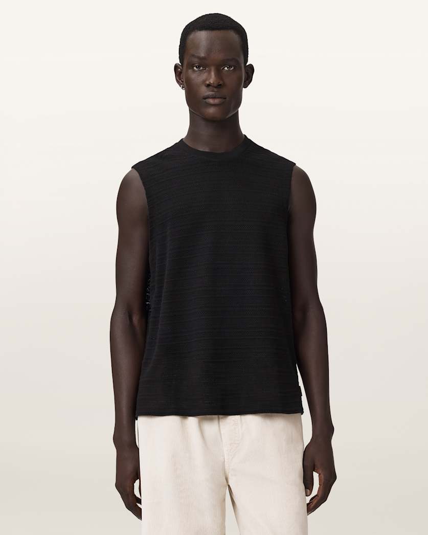 Cove Sleeveless Crew Neck Cotton T-Shirt Jet Black | ALLSAINTS
